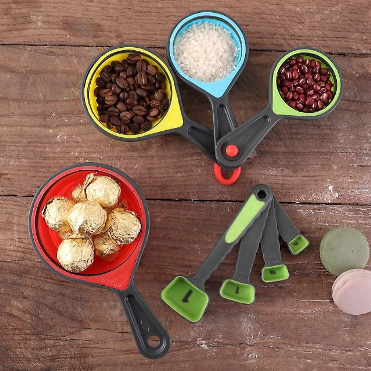 Collapsible Colander - 2 Pc Strainer Plus Portable Food Grade Silicone Measuring Cups and Spoons - Pasta Strainer for Draining, Vegetables, Fruits 1 Medium 4-Quart & 1 Small 2-Quart - Home Essentials