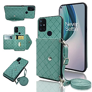 Compatible with OnePlus Nord N10 5G Wallet Case with Crossbody Shoulder Strap and Stand Leather Credit Card Holder Cell Phone Cover for One Plus N 10 G5 1 Plus 10N 1plus One+ 1+ N105G Girls Green