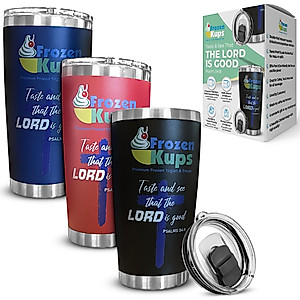 Frozen Kups 20oz Stainless Steel Tumbler Blue, Insulated Coffee Tumbler with Lid, Hot and Cold Travel Coffee Mug, BPA-Free Spill-Proof Insulated Mug, Double-Wall Vacuum Insulated Tumbler (Black)