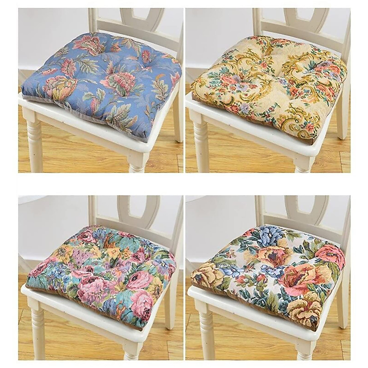 Chair Cushions for Dining Chairs 6 Pack - Thickening European Style Kitchen Chair Cushions Set of 6 with Ties, U-Shaped Tufted Flower Chair Cushions for Kitchen Sofa Office Room Decor (Yellow, 6)