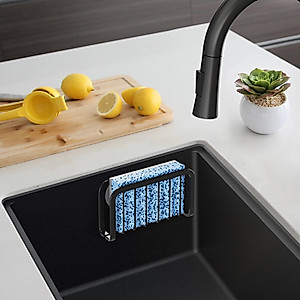 GOODBUY Sponge Holder for Kitchen Sink, Anti-Rust Sink Sponge Holder with Suction Cups, Aluminum Sink Caddy Kitchen Sink Organizer for Sponges, Scrubbers, Soap, Bathroom 5.9" x 2" x 3.3" Grey