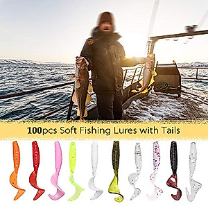 Lixada 100pcs 4cm Soft Artificial Fishing Lures Swimbait Tail Grub Lures Worm Moggot Grub Lures Baits