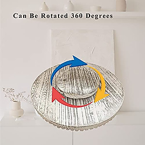 White Beaded Lazy Susan Wooden Kitchen Turntable Wooden Round Swivel Tray Kitchen Decorative Tray 360 Degree Rotation Lazy Susan Dining Table Sideboard Tray Rack Kitchen Decorative Tray (12")