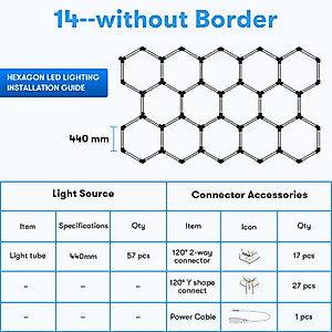 Hexagon Garage Lights: 6500K Cool White 14 Grid Hex Garage Light, 57 Packs LED Light, Super Bright Honeycomb Hexagon Ceiling Llight for Car Detailing Garage Workshop Basement Gym Barber