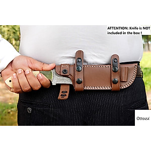 Ottoza TOP GRAIN Leather Knife Sheaths for Fixed Blade Knives, LEFT HAND Leather Knife Sheath for Belt, Leather Knife Holster Belt Knife Holder, Horizontal Knife Sheath for Belt No:9