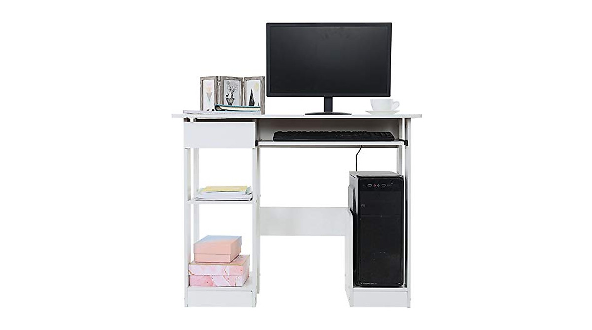 Modern White Desktop Computer Desk with Storage