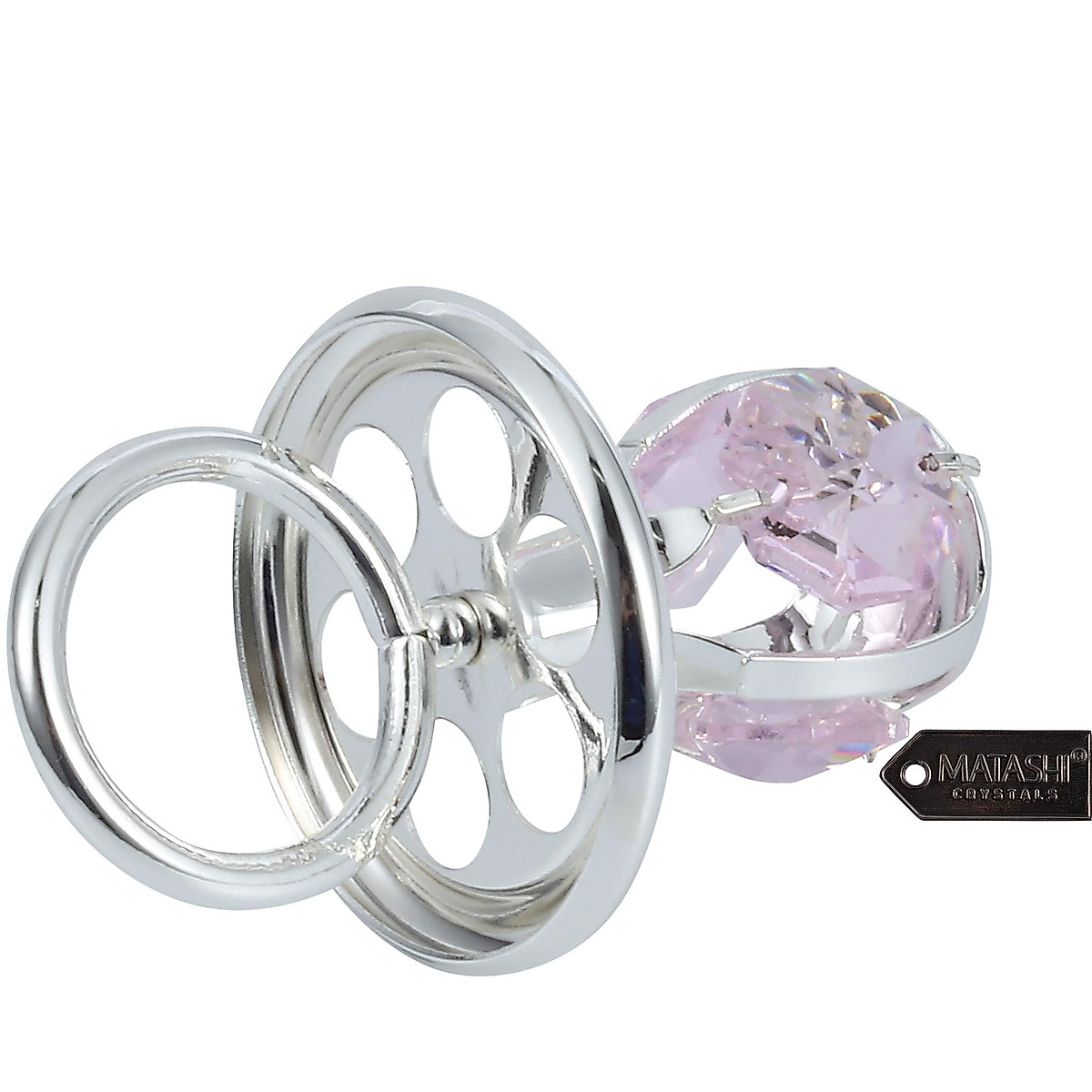 Matahi Silver Plated Crystal Studded Pacifier Ornament with Light Pink Crystals Baby's First Christmas Holiday Ornament and Hanging Pendant - Great Gift for Baby Shower, New Born Baby Gift
