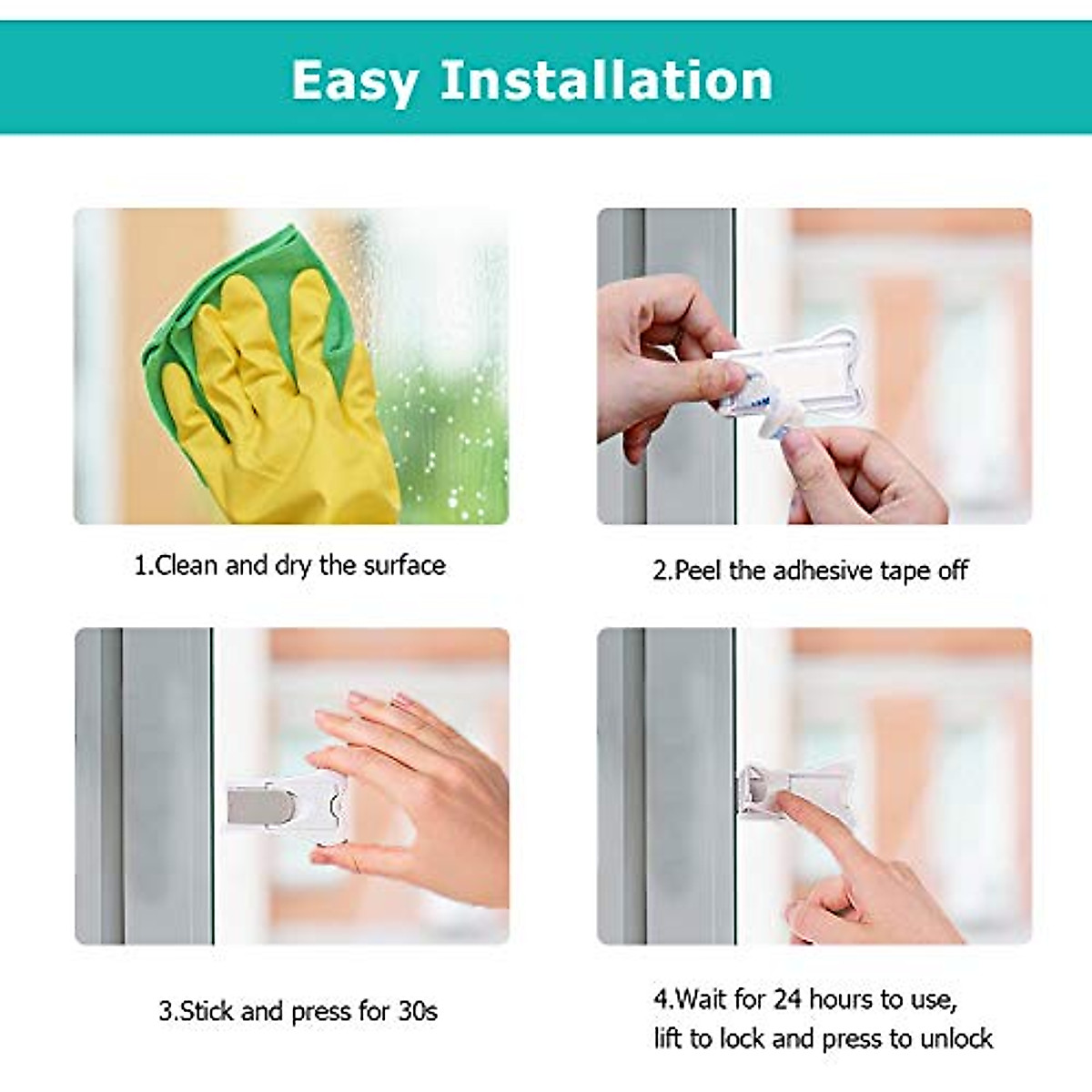 Fangze Sliding Glass Door Child Lock - 6 Pack Baby Safety Slide Window Locks for Kids Proof Patio Closet Doors No Drilling Tools Needed