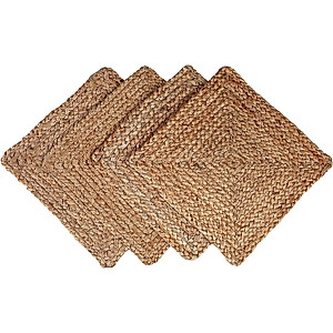 Jute Braided Placemats Reversible, 100% Jute, Nonslip 14x14 Square Farmhouse Vintage Jute Placemats for Dining Table Place Mat (4)