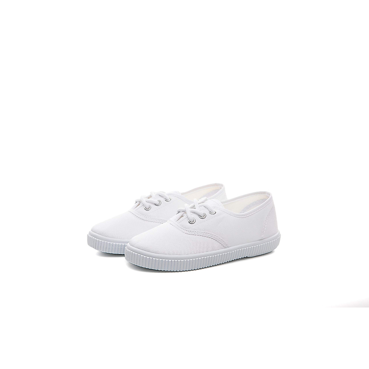 JGKDTX Boy's Girl's Lace up Sneakers Unisex White Canvas Shoes(Toddler/Little Kid) (2 M US Little Kid, White)