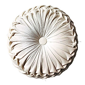 Elero Round Pillow Pumpkin Velvet Throw Pillow Floor Pillow Cushion for Home Sofa Bed Car Decor Ivory