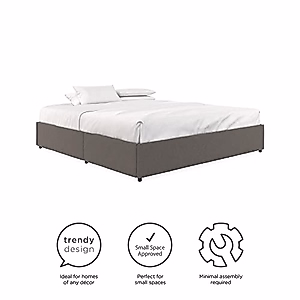 DHP Maven Upholstered Platform Bed for Raised Mattress-Support with Underbed Storage Drawers, No Box Spring Needed, King, Gray Linen