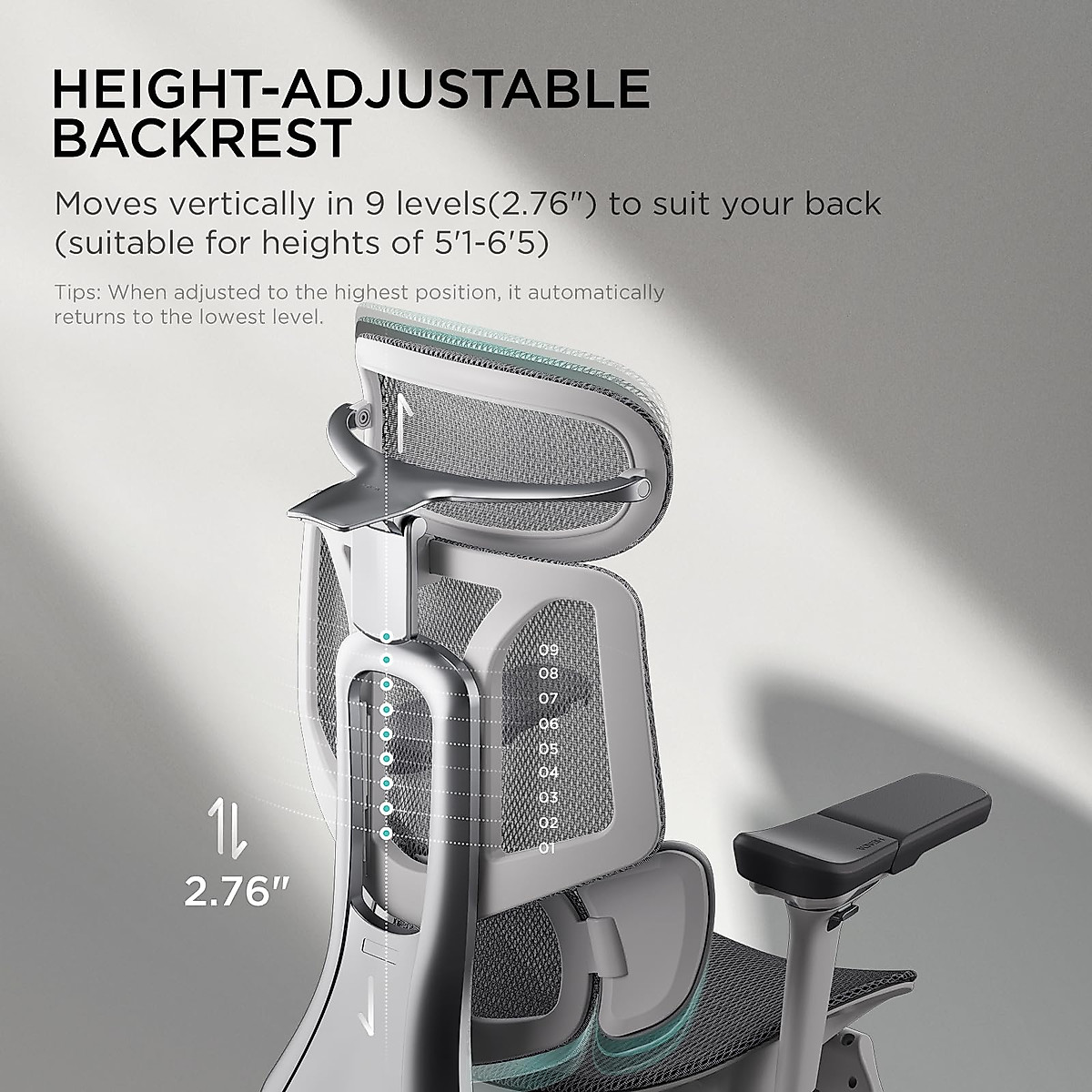 Hbada E3 Pro Ergonomic Office Chair, Big and Tall Office Chair - with 3-Zone Dynamic Lumbar Support, 4D Adjustable Headrest, 6D Adjustable Armrests, Swivel Computer Chair for Home Office, Grey