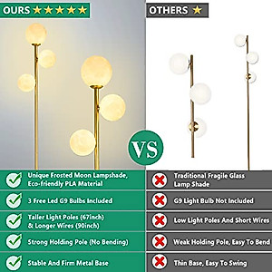 3 Globe Moon Floor Lamp for Living Room, Modern Gold Floor Lamp with 3D Printing Frosted Shade and LED Bulb, Mid Century Standing Lamp, 67" Metal Tall Pole Lamp for Bedroom Girls Room, Dresser, Office