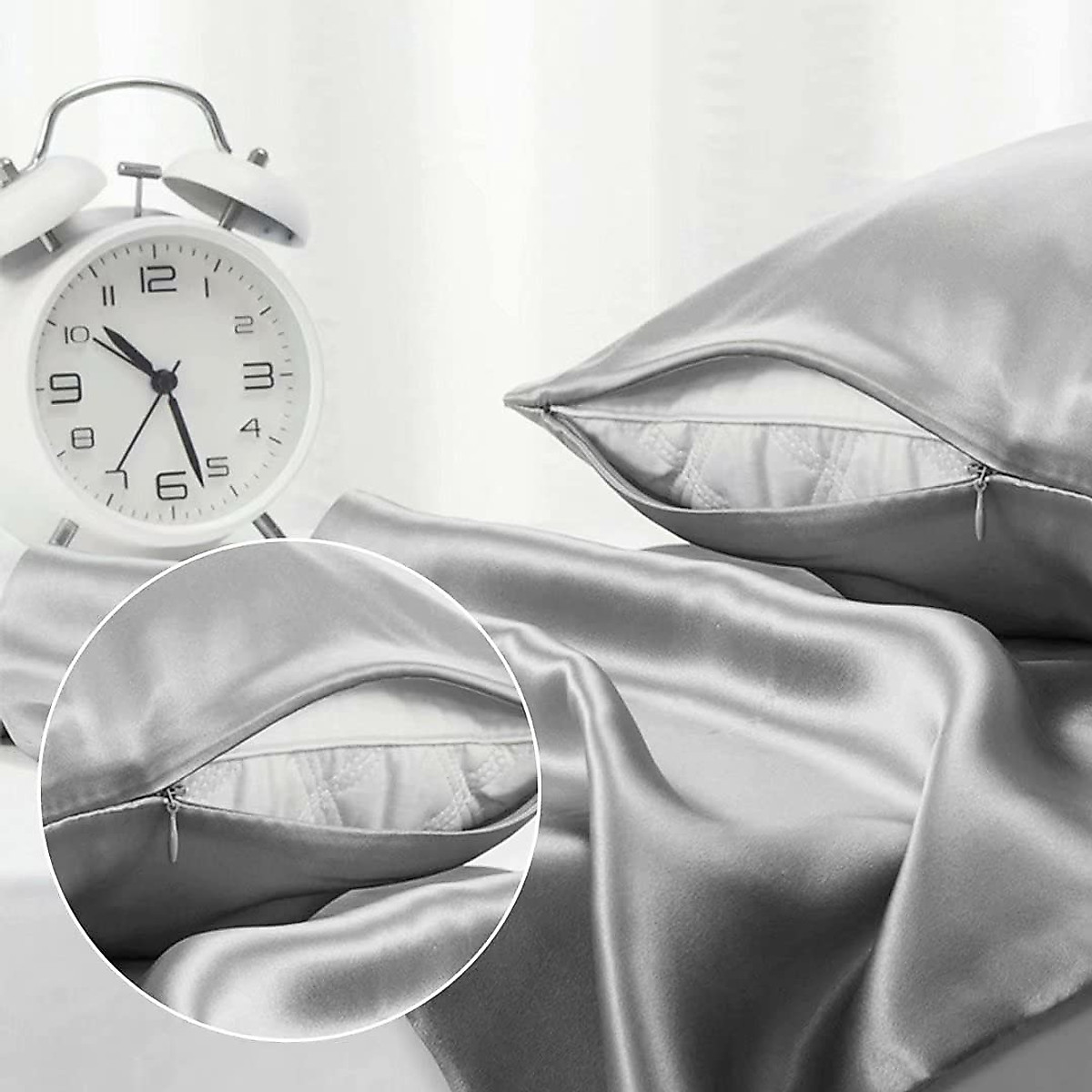 Kinself Silk Pillowcase for Hair and Skin, 2 Pack 100% Both Side Mulberry Silk Bed Pillowcase with Hidden Zipper, Silk Pillow Cover 19 Momme Soft Breathable Smooth King Pillow Case (White)