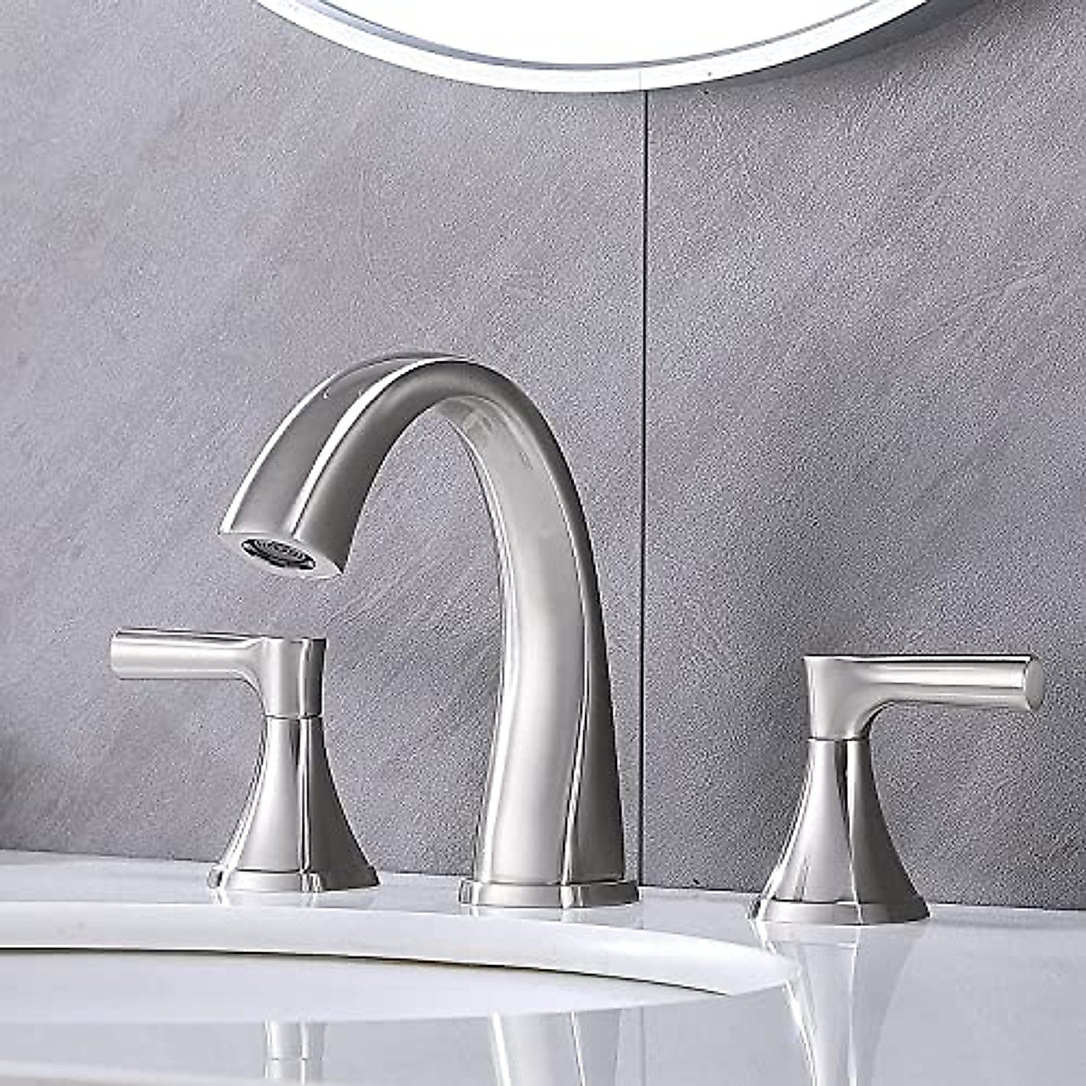 VAPSINT Widespread 2 Handle 3 Hole Brushed Nickel Bathroom Faucet,Modern Lavatory Vanity Bathroom Sink Faucet with Pop Up Drain