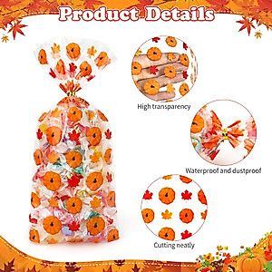 STPIYFZU Thanksgiving Treat Bags, 50 Pcs Fall Cellophane Treat Bags, Pumpkin Maple Leaf turkeys Candy Goodie Treat Bags with Twist Tie for Thanksgiving Fall Autumn Theme Party Favor Bag (4 Styles)