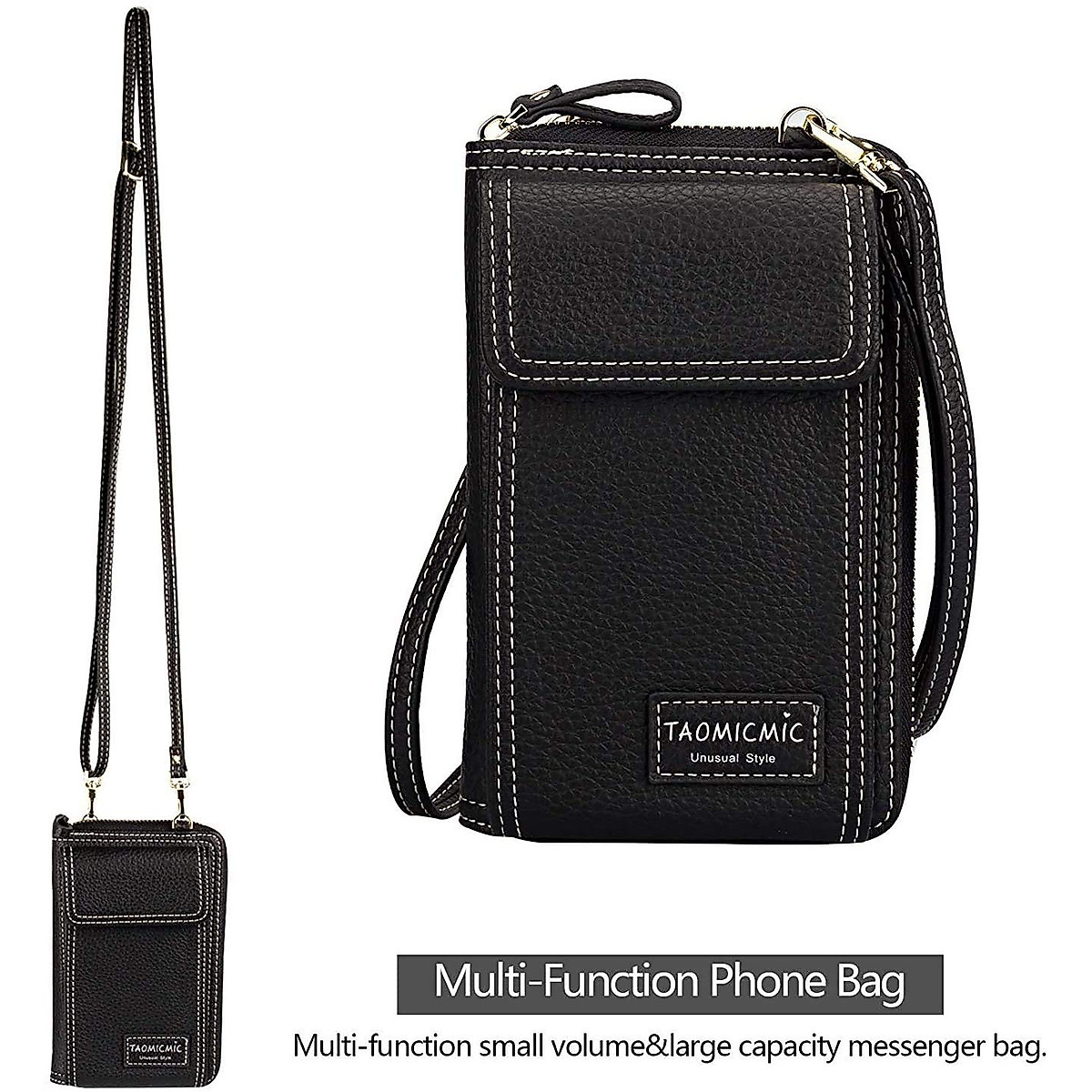 Ladies fashion casual shoulder messenger bag mid-length clutch bag large capacity mobile wallet (Color : Black, Size : One size)