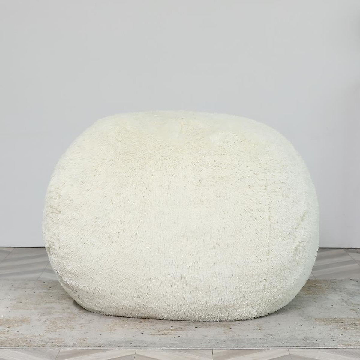 GVAPE 3ft Round Bean Bag Chair, White Casual Lazy Sofa, Filled with high Elastic Foam Sponge, Soft and Warm Artificial Fur, Single Fluffy Chair, Adult Entertainment for Bedroom and Living Room