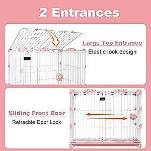 VARLNALY 30 Inches Basic Cat Dog Crate, Medium Dog Kennel with Double Door and Drawer Leak-Proof Tray, Sturdy Carbon Steel Pet Cage for Medium Dogs Cats Rabbit, Pink