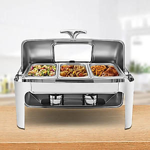 Chafing Dish Buffet Server, Food Warmers Roll Top Chaffing Server with 3 Pans Food Warmers with Alcohol Stove Food Trays for Catering Party buffet
