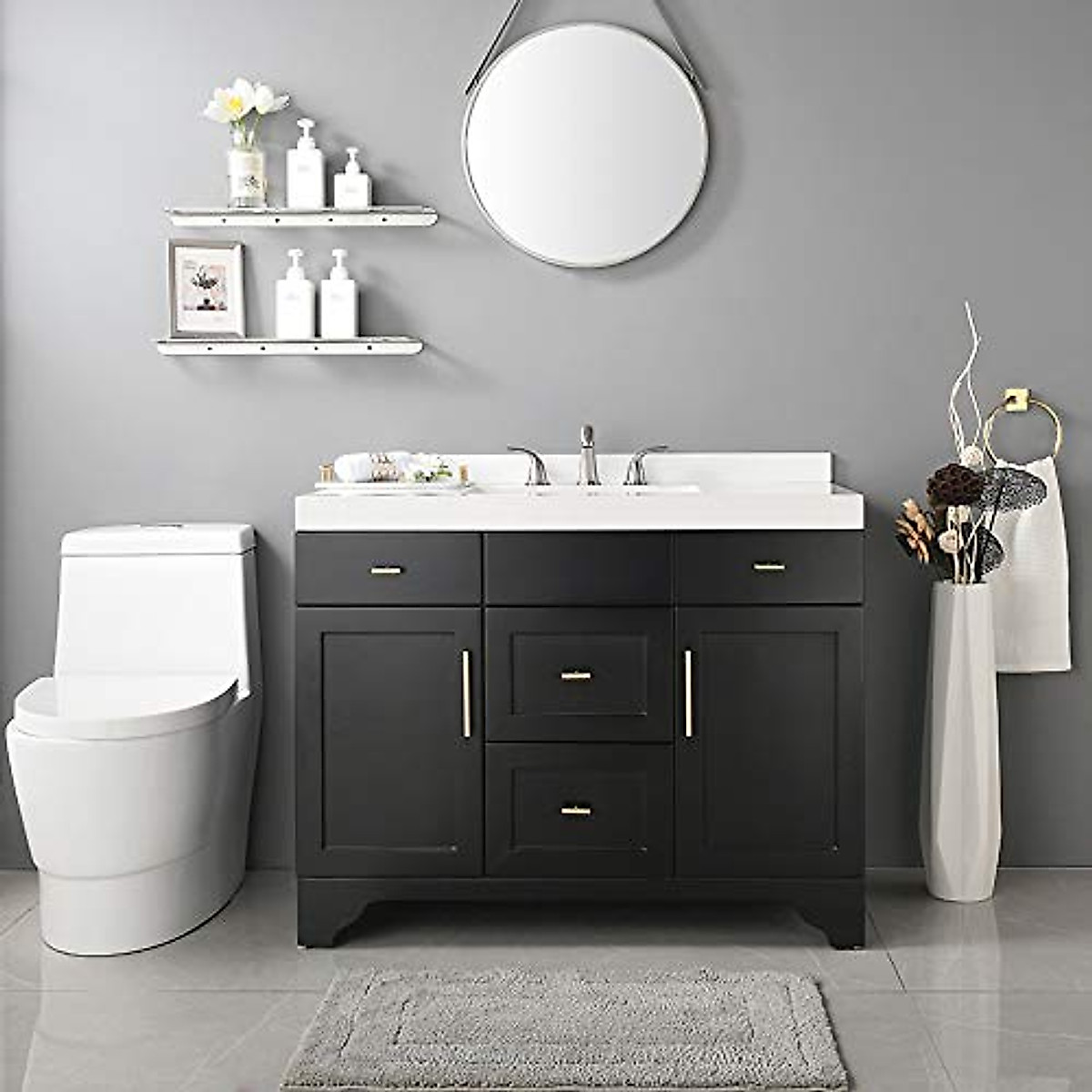 2 Handles 3 Holes Deck Mount Brushed Nickel Widespread Bathroom Faucet by phiestina,with Stainless Steel Pop Up Drain, WF008-5-BN