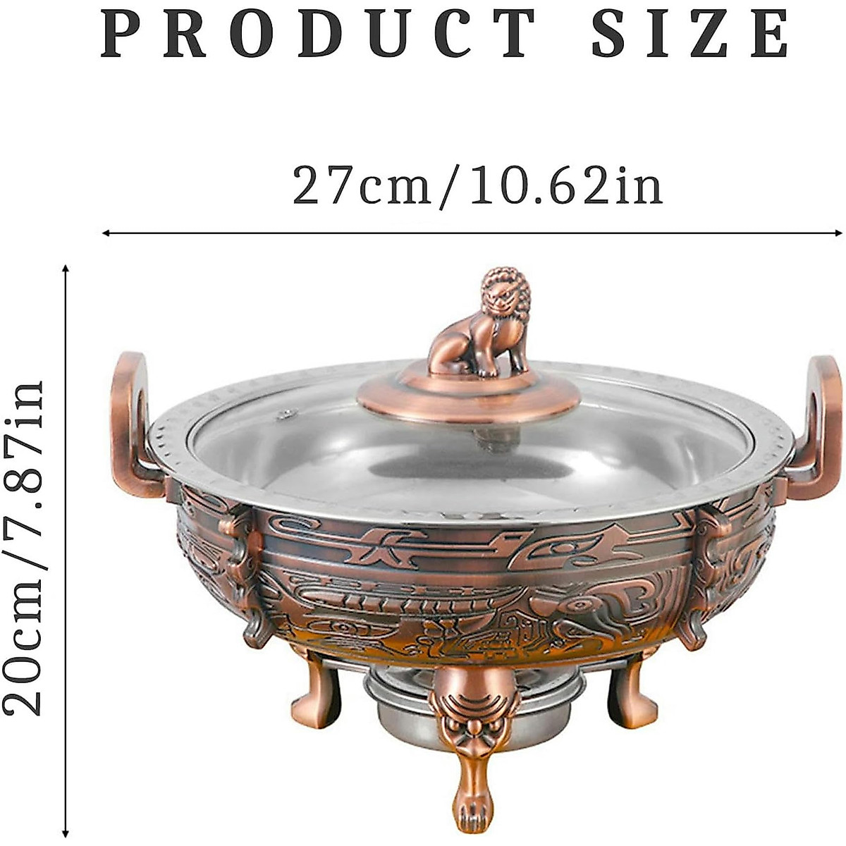 FLTRGO Red Bronze Chafing Dish, Round Buffet Server Trays with Glass Lids and Alcohol Furnace, for Kitchen Buffet Dining Party Wedding Banquet