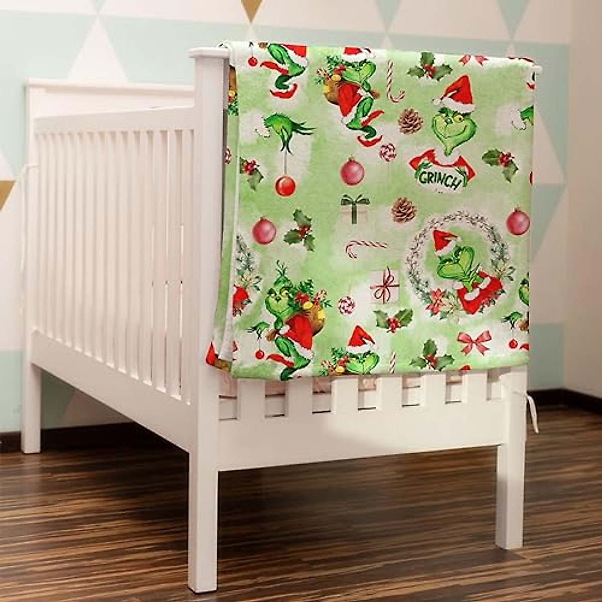 HawSkgFub Merry Christmas Baby Blanket Boys Girls Gift Green, Neutral Baby’s First Xmas Holiday Flannel Fleece Nursery Bed Blankets, Soft Lightweight Newborn Infant Toddler Kids Crib Bedding 30 x 40