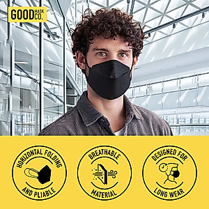 Good Mask Co. The Good Comfort KN95 Face Mask, Disposable KN95 Face Mask, Folding, Comfortable Face Masks, Bulk Face Masks (25 Pack of Masks, Black)