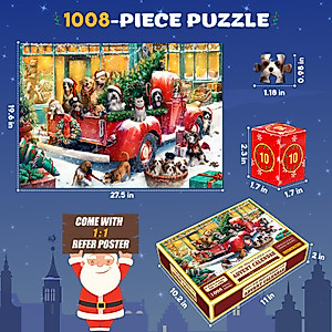 Advent Calendar 2024, Christmas Puzzle for Kids and Adults, 24 Days Countdown Calendars for Boys Girls, 1008 Pieces Christmas Puzzle in 24 Boxes, Dog's Christmas(27.56 x 19.68 Inch)