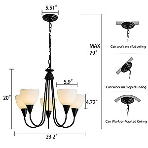 HuisMier 5 Light Contemporary Chandeliers with Alabaster Glass Shade, Modern Black Dining Room Chandelier Mid Century Hanging Pendant Lighting Fixtures for Living Room Foyer Bedroom