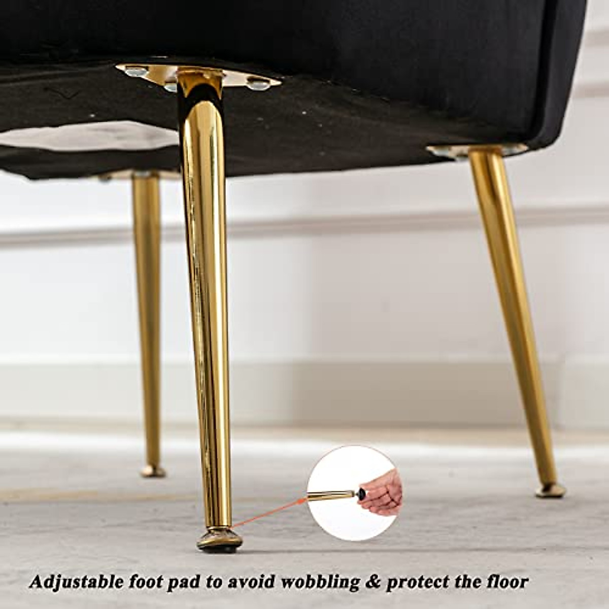 DUOMAY Modern Accent Chair Set of 2 Velvet Slipper Chair with Gold Legs Wingback Side Chair for Living Room Bedroom Entryway Small Corner Chair for Space Saving, Black