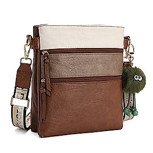 Love Deliver Crossbody Bags for Women Men Soft PU Leather Shoulder Purses Stitch Design Handbags Multi Pocket with Adjustable Strap (Tone-Tone Brown)