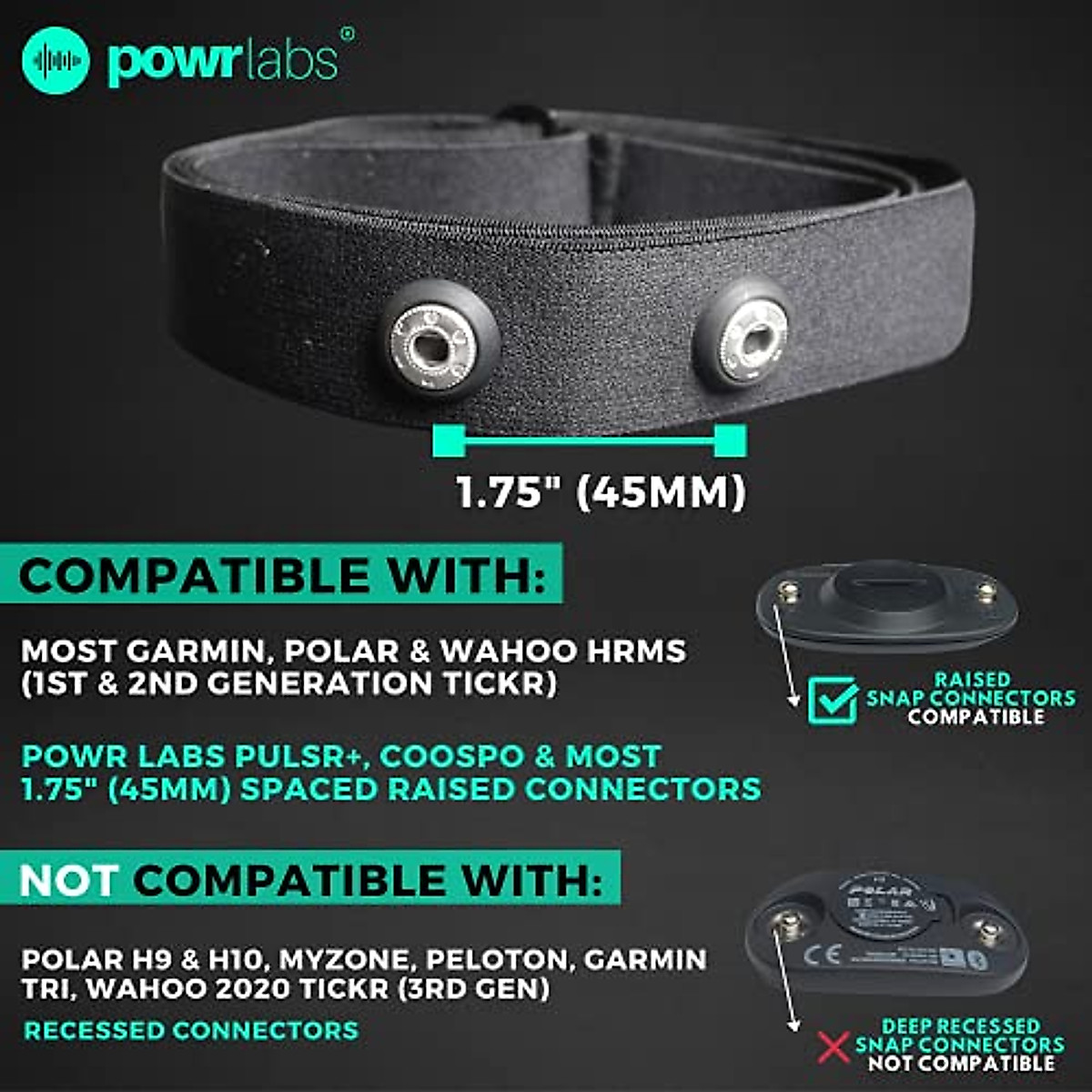 Heart Rate Monitor Replacement Strap, Heart Rate Monitor Chest Strap Replacement Band Compatible with Wahoo Tickr Polar H7 Garmin HRM Coospo - Heart Rate Monitor Strap Replacement (Powr Labs, M-XXL)