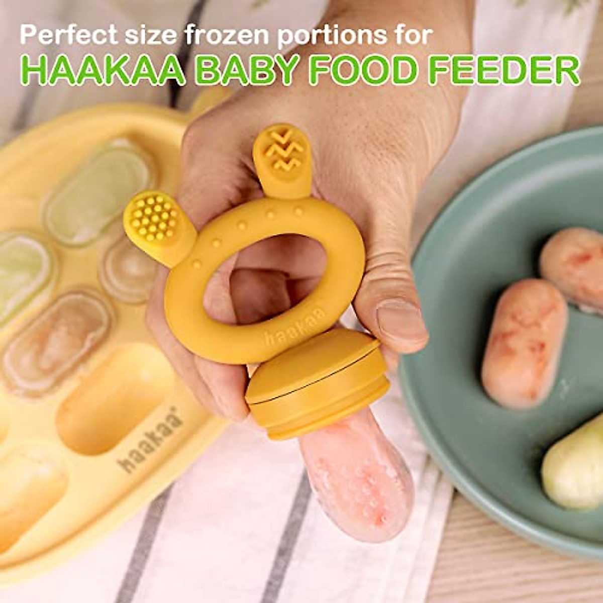 Haakaa Baby Fruit Food Feeder & Silicone Nibble Tray Combo - Breastmilk Popsicle Mold for Teething, Silicone Pacifier Feeder and Teether for Baby Teething & Infant Self Feeding
