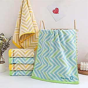 Pidada Hand Towels Set of 2 Striped Pattern 100% Cotton Absorbent Soft Decorative Towel for Bathroom 13.4 x 29.1 Inch (Green & Yellow)