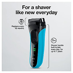 Braun Electric Series 3 Razor with Precision Trimmer, Rechargeable, Wet & Dry Foil Shaver for Men, Blue/Black, 4 Piece
