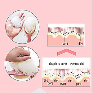 Shower Body Brush with Bristles and Loofah,Back Scrubber Bath Mesh Sponge with Curved Long Handle for Skin Exfoliating Bath, Massage Bristles Suitable for Wet or Dry, Men and Women (Black)