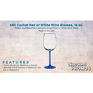 DISCOUNT PROMOS 10 ARC Cachet White Wine Glasses Set, 16 oz. - Wedding, Favors, Cheap, Sturdy - Blue
