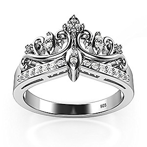 Metal Factory Sz 8 Sterling Silver Cubic Zirconia Princess Crown Tiara CZ Band Ring