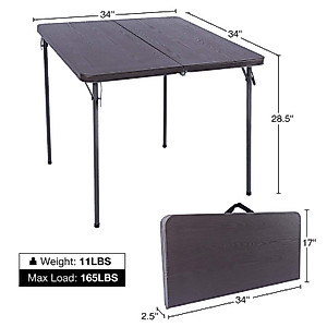 REDCAMP 34" Square Folding Card Table with Resin Top, Portable Fold in Half Small Card Tables with Collapsible Legs for Adults Indoor Outdoor Use, Brown