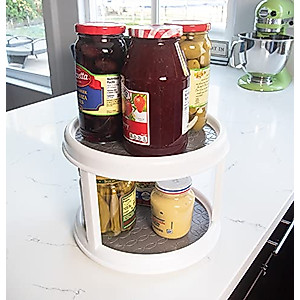 Kitchen Spaces Two-Tier Non-Skid Lazy Susan, Pantry and Cabinet Turntable Organizer, Multiple Level, Gray