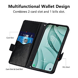 For TCL 40 XL / TCL 40XL Case, Magnetic Leather Card Slots TCL 40 XL Wallet Phone Case, Flip Silicone TPU Bumper Protective Cover with Kickstand, Shockproof folio Book Case for TCL 40 XL Black