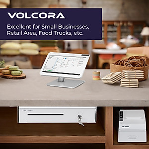 Volcora Cash Register Drawer with Under Counter Mounting Bracket - 16" White Drawer for POS, 5 Bill 6 Coin Cash Tray, Removable Coin Compartment, 24V RJ11/RJ12 Key-Lock, Media Slot - for Business