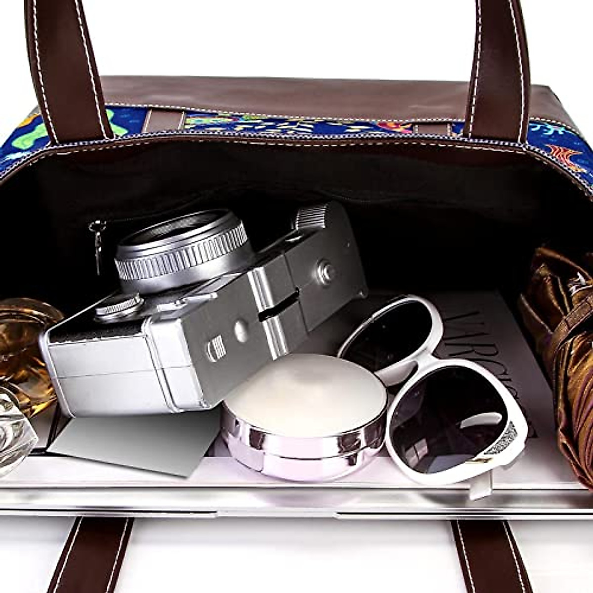 Women's Large Size Canvas Shoulder Bag Hobo Crossbody Handbag Casual Tote, Cartoon Sea Animal Octopus Sea Turtle Scallop