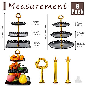 8 Pieces 3 Tier Plastic Cupcake Stand Black Pastry Stand Cake Fruit Candy Dessert Table Display Set Tiered Serving Tray Round and Square Cup Cake Tier Stand for Wedding Birthday Tea Party Decoration
