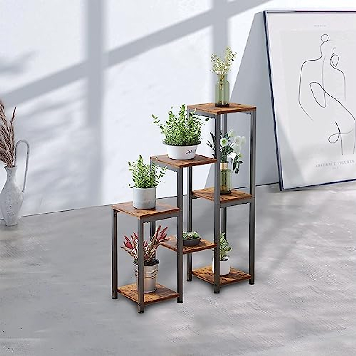 VonDream 3 Tier 7 Potted Plant Stand Indoor, Plant Stands for Indoor Plants Multiple, Corner Plant Shelf for Living Room, Tiered Plant Holder, Metal Plant Table