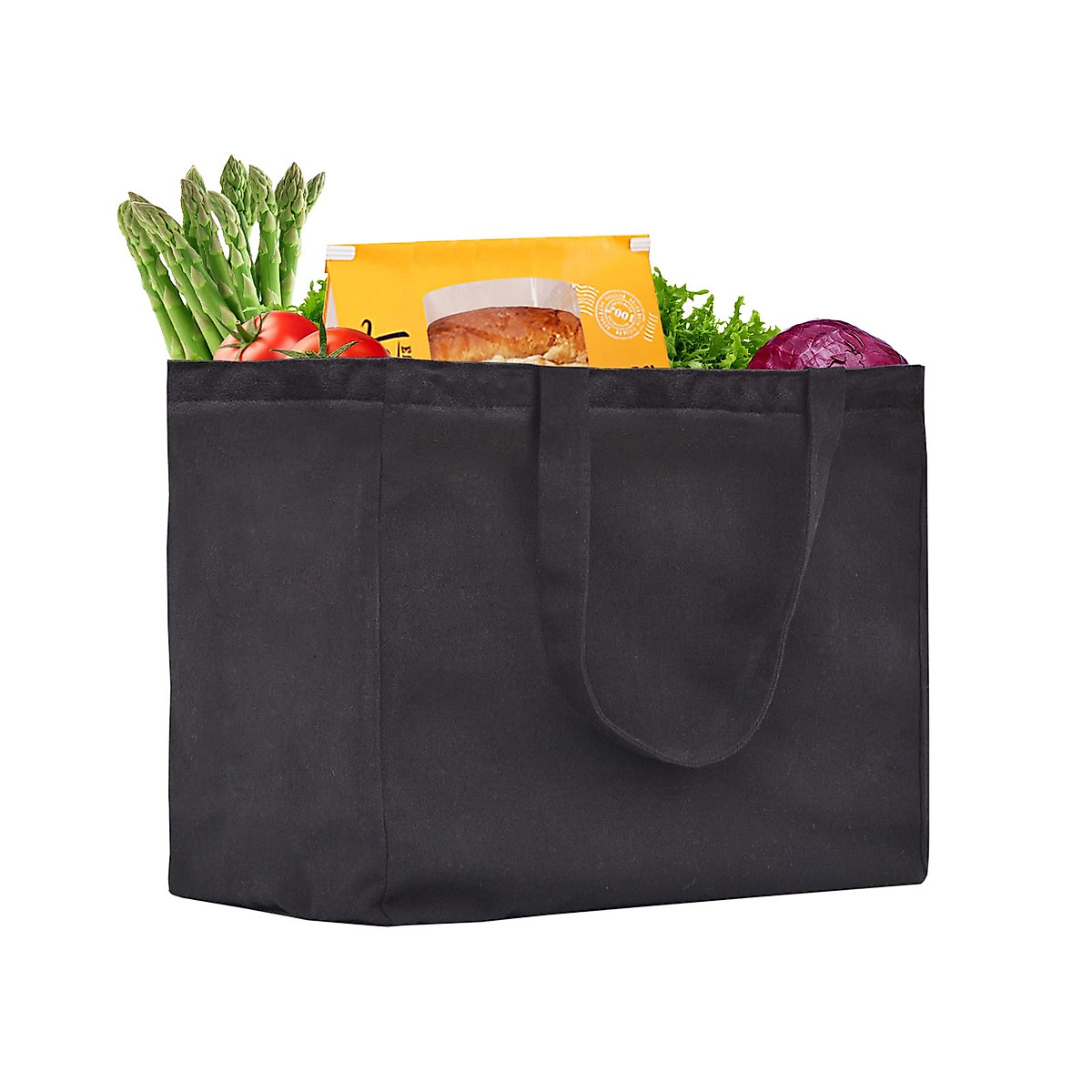 1 Pack Canvas Shopping Bags for Groceries, Holds 60 lbs Heavy Duty Reusable Canvas Grocery Bag, 8.3 gal Multi-Purpose Washable Canvas Grocery Bags Reusable Shopping Bags with 5 Pockets, Black