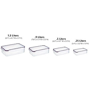 SnapMate - Set of 4 Rectangle Nesting Food Storage Containers - Reusable, BPA Free Plastic, Snap Lock Lids With a Leakproof Silicone Seal. Great for Snacks, Soup, Fruit, Salad and Food Storage