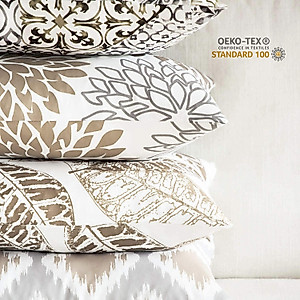 Phantoscope Set of 4 New Living Series Fall Leaf Geometric Coffee Throw Decorative Pillow Cover Cushion Cover 18 x 18 inches 45 x 45 cm